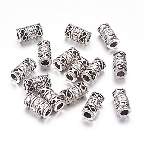 KISSITTY 50-Piece Tibetan Antique Silver Filigree Tube Beads 6mm in Dia. Column Spacer Long Loose Beads Jewelry spacers for Bracelets Rosary Beaded Necklace