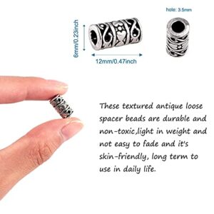 KISSITTY 50-Piece Tibetan Antique Silver Filigree Tube Beads 6mm in Dia. Column Spacer Long Loose Beads Jewelry spacers for Bracelets Rosary Beaded Necklace