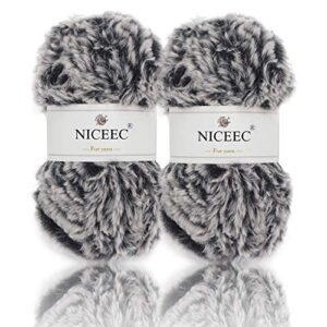 niceec 2 skeins super soft fur yarn chunky fluffy faux fur yarn eyelash yarn for crochet knit-total length 2×32m(2×35yds,50g×2)-black with white