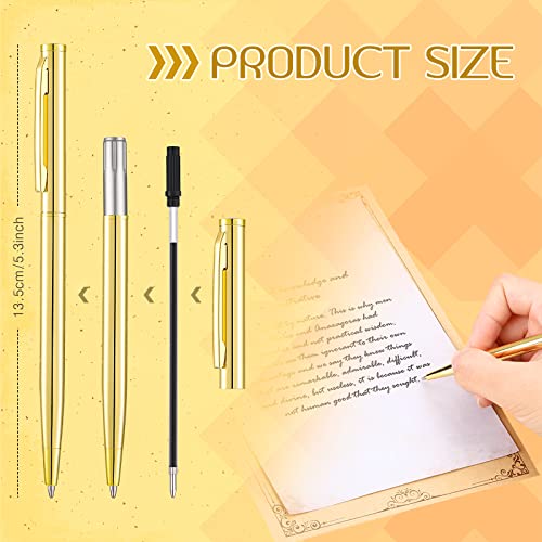 60 Pieces Slim Metallic Retractable Ballpoint Pens Slim Ballpoint Pen Black Ink 1.0 mm Medium Point Metal Pen Office Smooth Writing Stylus Pen for Men Women Business (Gold, Stylish Style)