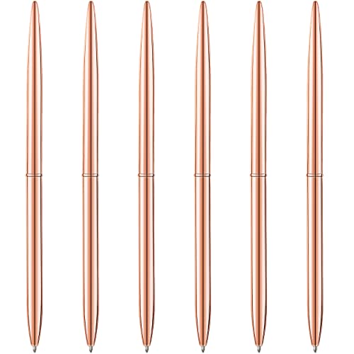 Unibene 6 Pack Ballpoint Pens-Rose Gold, Slim Mentallic Retractable Lightweight Pens Set Nice Gift for Business Office Students Teachers Christmas, Medium Point(1mm)-Black ink