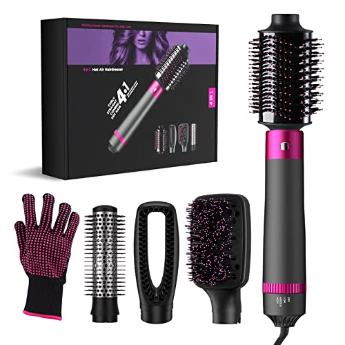 Hair Dryer Brush 4 in 1 Blow Dryer Brush Negative Ionic Hot Air Brush Kit Hair Dryer & Volumizer with 4 Detachable Brush Heads for Straightening Curling Styling