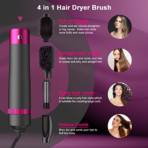 Hair Dryer Brush 4 in 1 Blow Dryer Brush Negative Ionic Hot Air Brush Kit Hair Dryer & Volumizer with 4 Detachable Brush Heads for Straightening Curling Styling