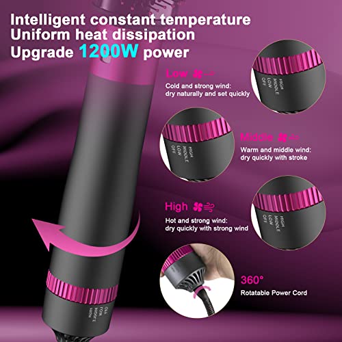 Hair Dryer Brush 4 in 1 Blow Dryer Brush Negative Ionic Hot Air Brush Kit Hair Dryer & Volumizer with 4 Detachable Brush Heads for Straightening Curling Styling