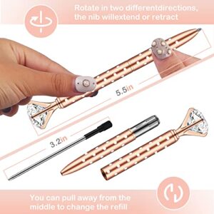 PASISIBICK 16 Pcs Rose gold Diamond Pens with Polka Dots-Bling Wedding Office Supplies Décor Gifts for Women Bridesmaid Coworkers Metal Ballpoint Pens with Black Ink (Rose Gold with White Polka Dots)