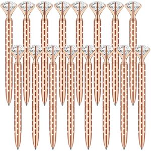 PASISIBICK 16 Pcs Rose gold Diamond Pens with Polka Dots-Bling Wedding Office Supplies Décor Gifts for Women Bridesmaid Coworkers Metal Ballpoint Pens with Black Ink (Rose Gold with White Polka Dots)