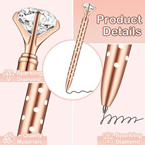 PASISIBICK 16 Pcs Rose gold Diamond Pens with Polka Dots-Bling Wedding Office Supplies Décor Gifts for Women Bridesmaid Coworkers Metal Ballpoint Pens with Black Ink (Rose Gold with White Polka Dots)