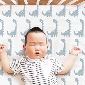 The Peanutshell Dinosaur Fitted Crib Sheet Set, 4 Pack, Blue & Grey