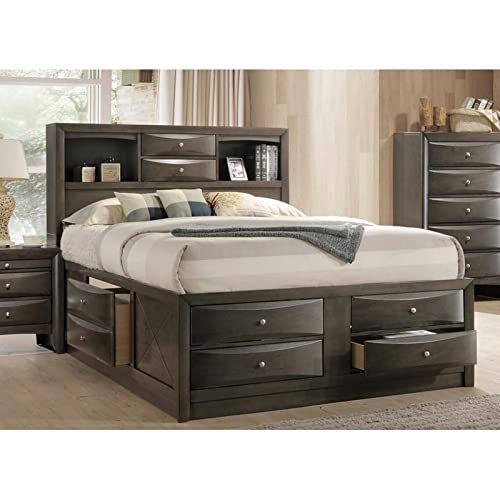 Epinki Full Bed with Headboard and Drawers in Gray Oak, Wood, Bed Frame, Easy Assembly