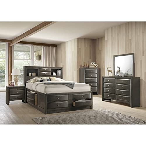 Epinki Full Bed with Headboard and Drawers in Gray Oak, Wood, Bed Frame, Easy Assembly