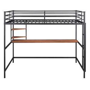 BIADNBZ Metal Full Size Loft Bed with Desk and Shelve,Heavy Duty Bedframe with Ladder,Full-Length Guardrails for Teens/Adults,Black