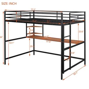 BIADNBZ Metal Full Size Loft Bed with Desk and Shelve,Heavy Duty Bedframe with Ladder,Full-Length Guardrails for Teens/Adults,Black