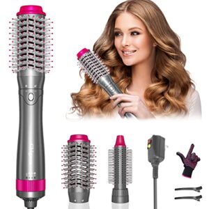 hair dryer brush and volumizer styler, hot air brush, negative ionic electric hair curler straightener brush, detachable & interchangeable brush head attachment, for straightening curling drying