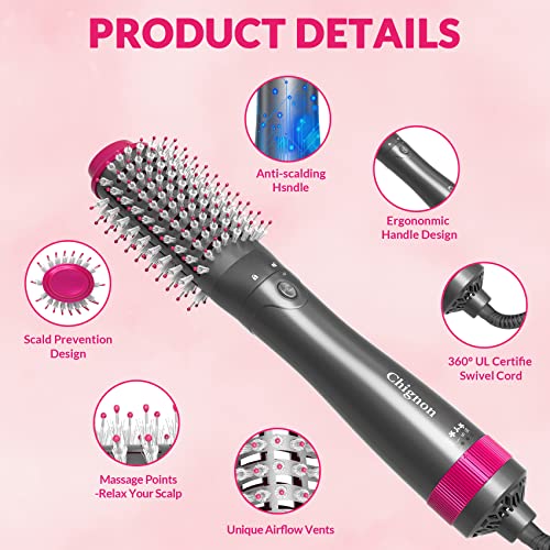 Hair Dryer Brush and Volumizer Styler, Hot Air Brush, Negative Ionic Electric Hair Curler Straightener Brush, Detachable & Interchangeable Brush Head Attachment, for Straightening Curling Drying