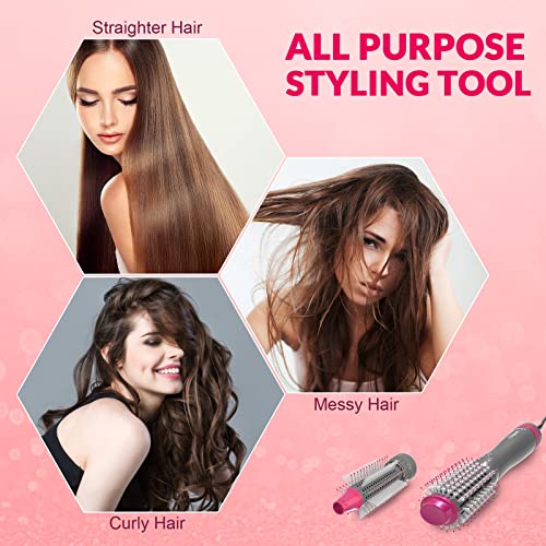 Hair Dryer Brush and Volumizer Styler, Hot Air Brush, Negative Ionic Electric Hair Curler Straightener Brush, Detachable & Interchangeable Brush Head Attachment, for Straightening Curling Drying