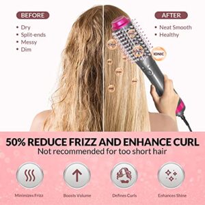 Hair Dryer Brush and Volumizer Styler, Hot Air Brush, Negative Ionic Electric Hair Curler Straightener Brush, Detachable & Interchangeable Brush Head Attachment, for Straightening Curling Drying