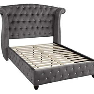 Epinki Queen Bed with Headboard, Gray, Wood, Platform Bed Frame, Easy Assembly