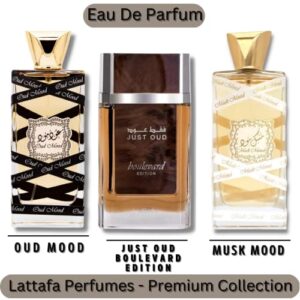 Lattafa Perfumes Oud Mood, Just Oud Boulevard Edition & Musk Mood PREMIUM COLLECTION |EDP - 100ML (3.4Oz) |Smoke, Vanilla, & Sandalwood|Saffron & Cardamom,White Musk.