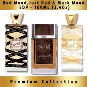 Lattafa Perfumes Oud Mood, Just Oud Boulevard Edition & Musk Mood PREMIUM COLLECTION |EDP - 100ML (3.4Oz) |Smoke, Vanilla, & Sandalwood|Saffron & Cardamom,White Musk.