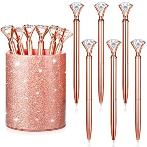 bbto rose gold pen holder with 6 pcs bling diamond pens, pencil cups for desk glitter bling desk organizer makeup brush holder for women girls classroom offices home, rose gold