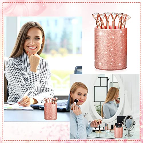 BBTO Rose Gold Pen Holder with 6 Pcs Bling Diamond Pens, Pencil Cups for Desk Glitter Bling Desk Organizer Makeup Brush Holder for Women Girls Classroom Offices Home, Rose Gold