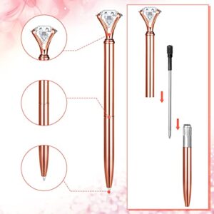 BBTO Rose Gold Pen Holder with 6 Pcs Bling Diamond Pens, Pencil Cups for Desk Glitter Bling Desk Organizer Makeup Brush Holder for Women Girls Classroom Offices Home, Rose Gold