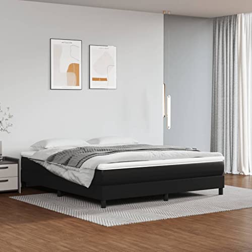 Youuihom Queen Beds Frame, Queen Bed Frame Platform, Bed Frame Furniture, Box Spring Bed for Bedroom, Hotel, Apartment, with Mattress Black 72"x83.9" California King Faux Leather