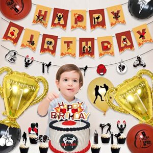 Boxing Match Birthday Party Decorations Fight Theme Party Supplies with Birthday Banner, Cake Toppers, Boxing Garland, Latex Balloons for Wrestling Fight Sports Theme Birthday Decoration