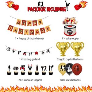 Boxing Match Birthday Party Decorations Fight Theme Party Supplies with Birthday Banner, Cake Toppers, Boxing Garland, Latex Balloons for Wrestling Fight Sports Theme Birthday Decoration