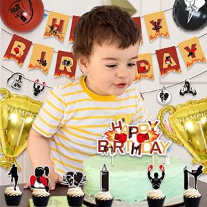 Boxing Match Birthday Party Decorations Fight Theme Party Supplies with Birthday Banner, Cake Toppers, Boxing Garland, Latex Balloons for Wrestling Fight Sports Theme Birthday Decoration