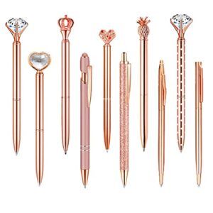 heytop 10 pcs rose gold ballpoint pens set metal bling crystal pen heart crystal diamond glitter pens black ink crown fancy pens gifts for women wedding school office home desk supplies