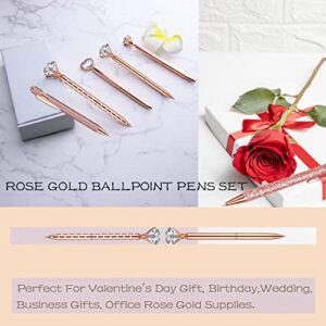 HEYTOP 10 Pcs Rose Gold Ballpoint Pens Set Metal Bling Crystal Pen Heart Crystal Diamond Glitter Pens Black Ink Crown Fancy Pens Gifts for Women Wedding School Office Home Desk Supplies