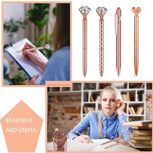 HEYTOP 10 Pcs Rose Gold Ballpoint Pens Set Metal Bling Crystal Pen Heart Crystal Diamond Glitter Pens Black Ink Crown Fancy Pens Gifts for Women Wedding School Office Home Desk Supplies