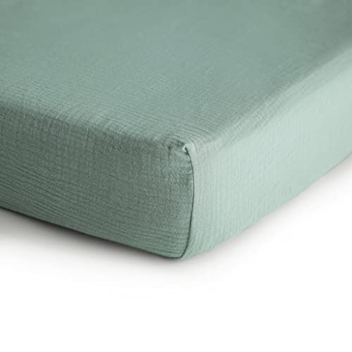 mushie Extra Soft Muslin Fitted Crib Sheet | 28"x 52" (Roman Green)