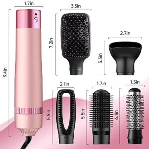 Bo’laiya Hair Dryer Brush, 5 in 1 Negative Ionic Electric Hot Air Brush, Detachable and Interchangeable Hair Curler Straightener Comb, Salon Blow Dryer Brush with Heat Protective Glove