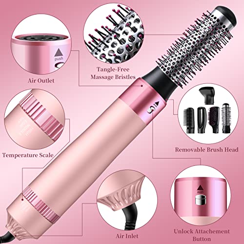 Bo’laiya Hair Dryer Brush, 5 in 1 Negative Ionic Electric Hot Air Brush, Detachable and Interchangeable Hair Curler Straightener Comb, Salon Blow Dryer Brush with Heat Protective Glove