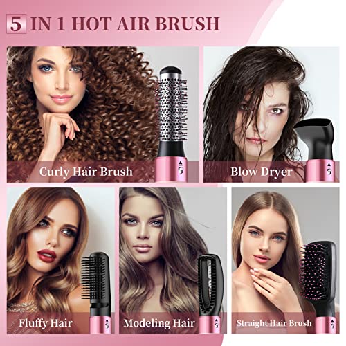 Bo’laiya Hair Dryer Brush, 5 in 1 Negative Ionic Electric Hot Air Brush, Detachable and Interchangeable Hair Curler Straightener Comb, Salon Blow Dryer Brush with Heat Protective Glove