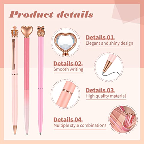 16 Pieces Crystal Diamond Fancy Pens for Kids Women Metal Ballpoint Pens Bulk Diamond Liquid Glitter Pen with Black Ink for Girl Bridesmaid Wedding Party Supplies School Office Easter (Pink Series)