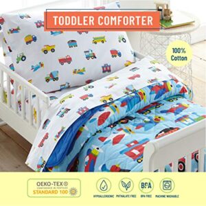 Wildkin Kids 100% Cotton Toddler Comforter for Boys and Girls, Measures 58 X 42 Inches Comforter for Kids, Includes One Comforter Fits Standard Crib Mattress (Trains, Planes & Trucks)