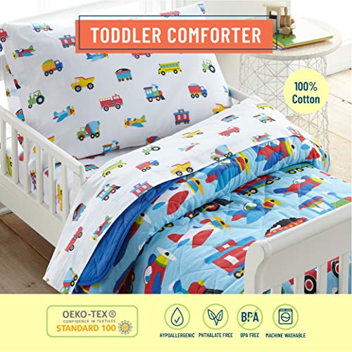 Wildkin Kids 100% Cotton Toddler Comforter for Boys and Girls, Measures 58 X 42 Inches Comforter for Kids, Includes One Comforter Fits Standard Crib Mattress (Trains, Planes & Trucks)