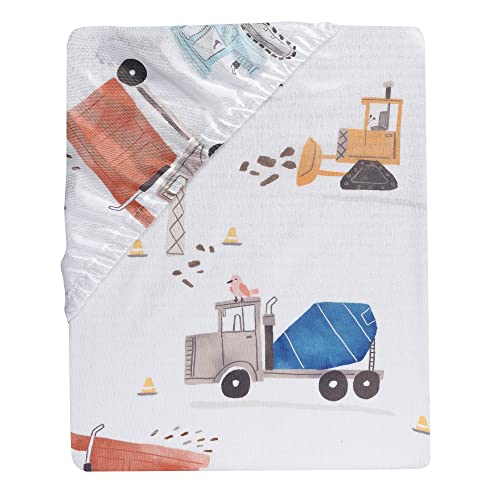 Bedtime Originals Construction Zone Baby Fitted Crib/Toddler Sheet- White/Trucks