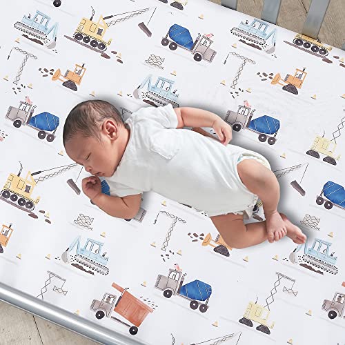 Bedtime Originals Construction Zone Baby Fitted Crib/Toddler Sheet- White/Trucks