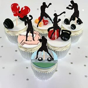 36 Pack Boxing Player Cupcake Toppers Glitter Boxing Gloves Cupcake Picks Boxer Gym Theme Baby Shower Birthday Party Cake Decorations Supplies