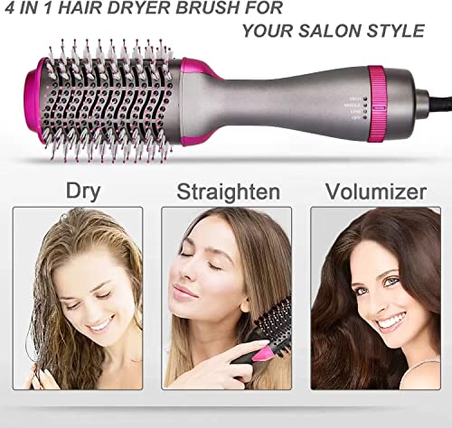 Hair Dryer Brush, Hot Air Brush, Negative Ion Hair Dryer Volumizer Brush for Women, Ceramic Anti-sacald Blow Dryer Brush for Fast Drying Styling Curling Hair with 3 Temp Levels (Grey)