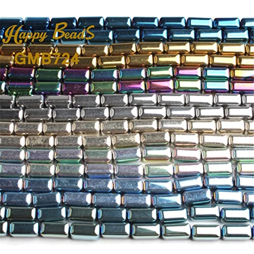 4X8 Mm Smooth Long Cylinder Hematite Multicolor Pleated Loose Spacer Beads Natural Stone Bead For Jewelry Making Diy Bracelets 15 Inch Blue