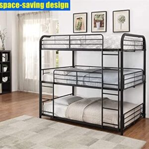 CPARTS Stronger & Upgraded Version Metal Industrial Style Triple Bunk Bed Full, Thickened More Stable Safer Steel Full Over Full Over Full Size Triple Bunkbed Frame, Faster Assemble (Sandy Black)