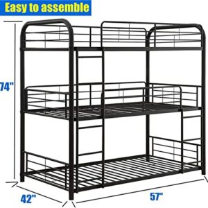 CPARTS Stronger & Upgraded Version Metal Industrial Style Triple Bunk Bed Full, Thickened More Stable Safer Steel Full Over Full Over Full Size Triple Bunkbed Frame, Faster Assemble (Sandy Black)