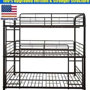 CPARTS Stronger & Upgraded Version Metal Industrial Style Triple Bunk Bed Full, Thickened More Stable Safer Steel Full Over Full Over Full Size Triple Bunkbed Frame, Faster Assemble (Sandy Black)