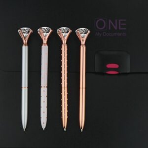 SINKSONS 4 Pcs Rose Gold Pen with Big Diamond/Crystal,Metal Ballpoint Pen,Rose Gold White and Silver,School and Office Supplies,Black Ink