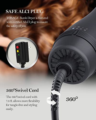 Hair Dryer Brush, Blow Dryer Brush with Enhanced Titanium Barrel & Negative Ions Technology, Hair Dryer and Styler Volumizer Professional 4 in 1 Hot Air Brush for Drying, Straightening, Curling（Black)